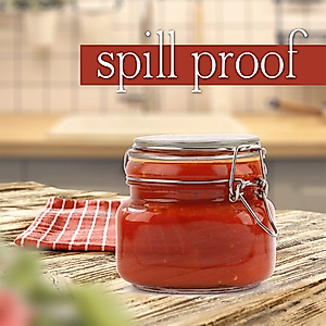 Glass Jars with Airtight Lid 16 oz | Glass Airtight Food Storage Containers | Clear Leak Proof Rubber Gasket and Clamp Lid [Set of 6]