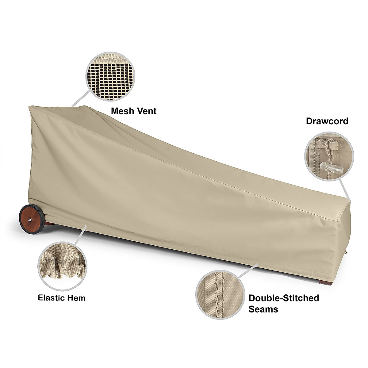 Covermates Outdoor Chaise Lounge Cover - Water Resistant Polyester, Drawcord Hem, Mesh Vents, Seating and Chair Covers, 28W x 66D x 38H, Khaki