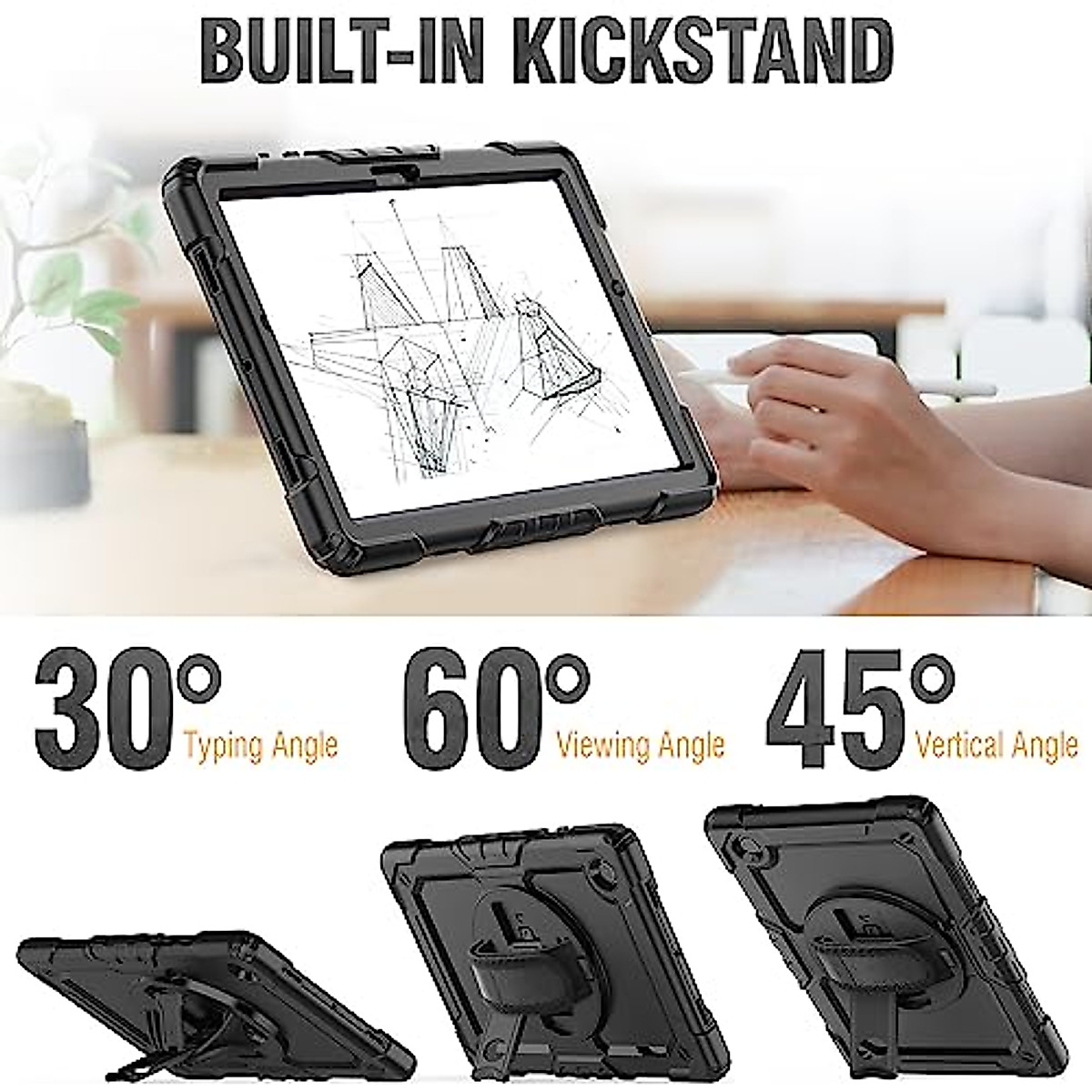 HXCASEAC Case for Samsung Galaxy Tab A8 Case 10.5 inch, Protective with Screen Protector/Hand Strap/Pen Holder, Sturdy Shockproof A8 Tablet Case 2022 SM-X200/X205/X20 - Black