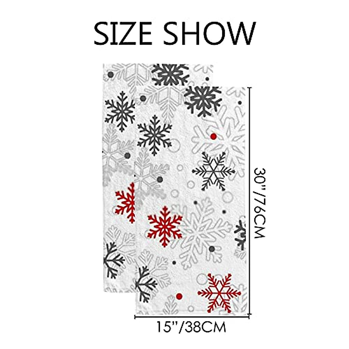 Vantaso Bath Hand Towels Set of 2 Christmas Gray Red Snowflakes Soft and Absorbent Washcloths Kitchen Hand Towel for Bathroom Hotel Gym Spa