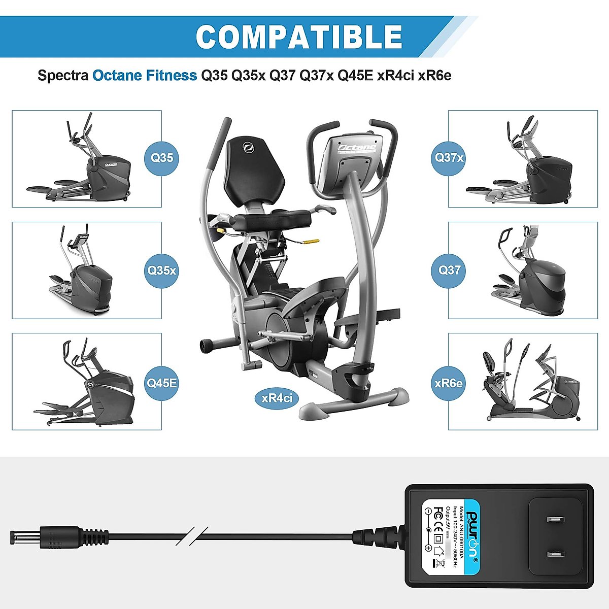 PwrON 9V AC/DC Adapter for Octane Fitness Q35 Q35e Q35c Q35ce Q37 xR3c xR4 xR4c xR4ci xR6 xR6e xR6ce Elliptical Treadmill Cardio Machine Power Supply Cord