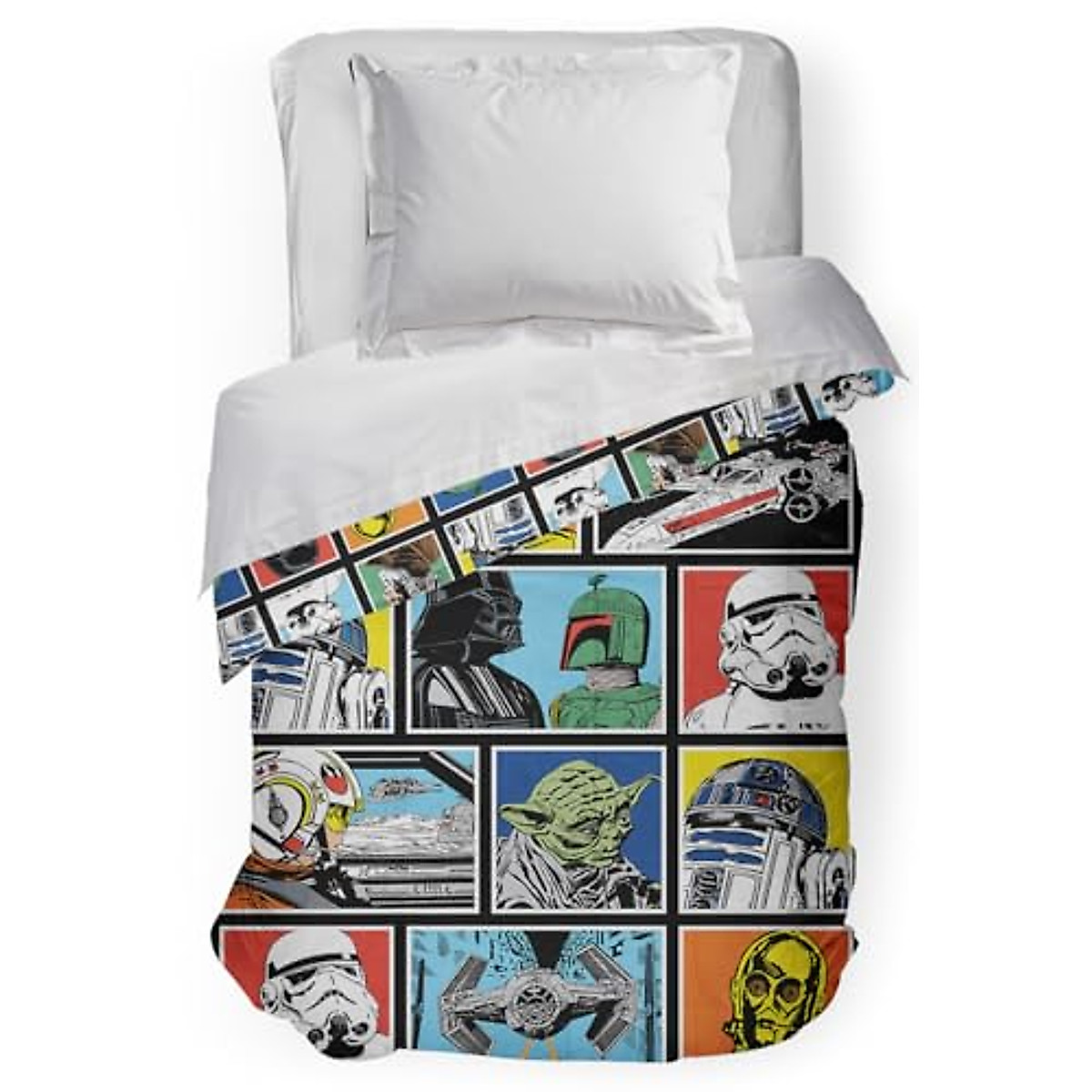 Star Wars Classic Grid Full Comforter - Super Soft Kids Reversible Bedding features Darth Vader, Stormtrooper, and Chewbacca - Fade Resistant Polyester Microfiber Fill (Official Star Wars Product)