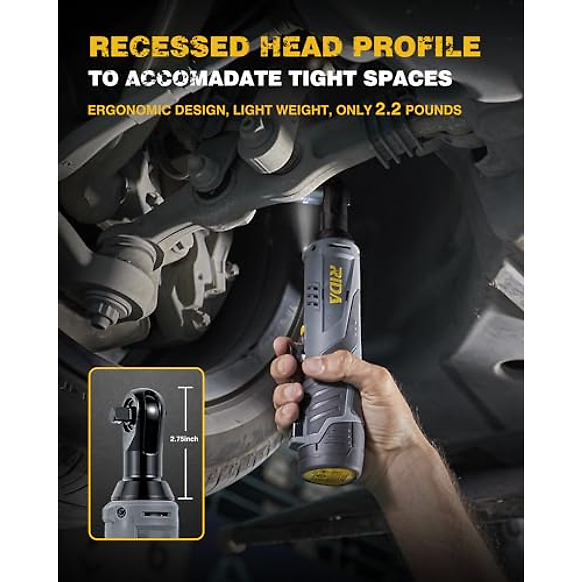 RIDA Cordless Electric Ratchet Wrench Set 40 Ft-lbs 400 RPM 3/8" 12V Cordless Ratchet Kit w/ 2-Pack Li-Ion Batteries & 60-Min Fast Charge, Variable Speed Trigger 8 Sockets New Year presents