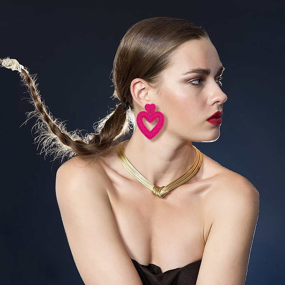 Bead Dangle Earrings for Women Beaded Heart Dangle Earrings Bohemia Statement Bead Drop Earrings Studs Valentine’s Day Heart Beaded Earrings Gifts