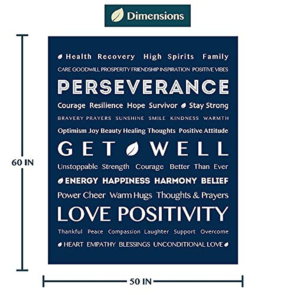 PAVILIA Healing Blanket, Get Well Soon Gift Blanket for Women, Men | Warm Hugs Inspirational Gift, Soft Fleece Throw with Positive Energy, Comfort, Love for Recovery (50x60, Navy Blue)