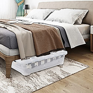 Saedy 4 Pack 40 Qt Plastic Underbed Storage Container Box with Wheels, Clear