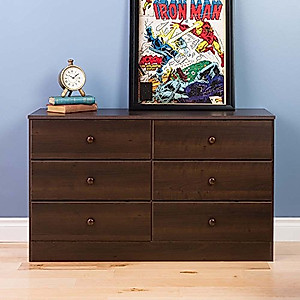 Prepac Astrid 6 Drawer Double Dresser For Bedroom, 16" D x 47.25" W x 28.25" H, Espresso