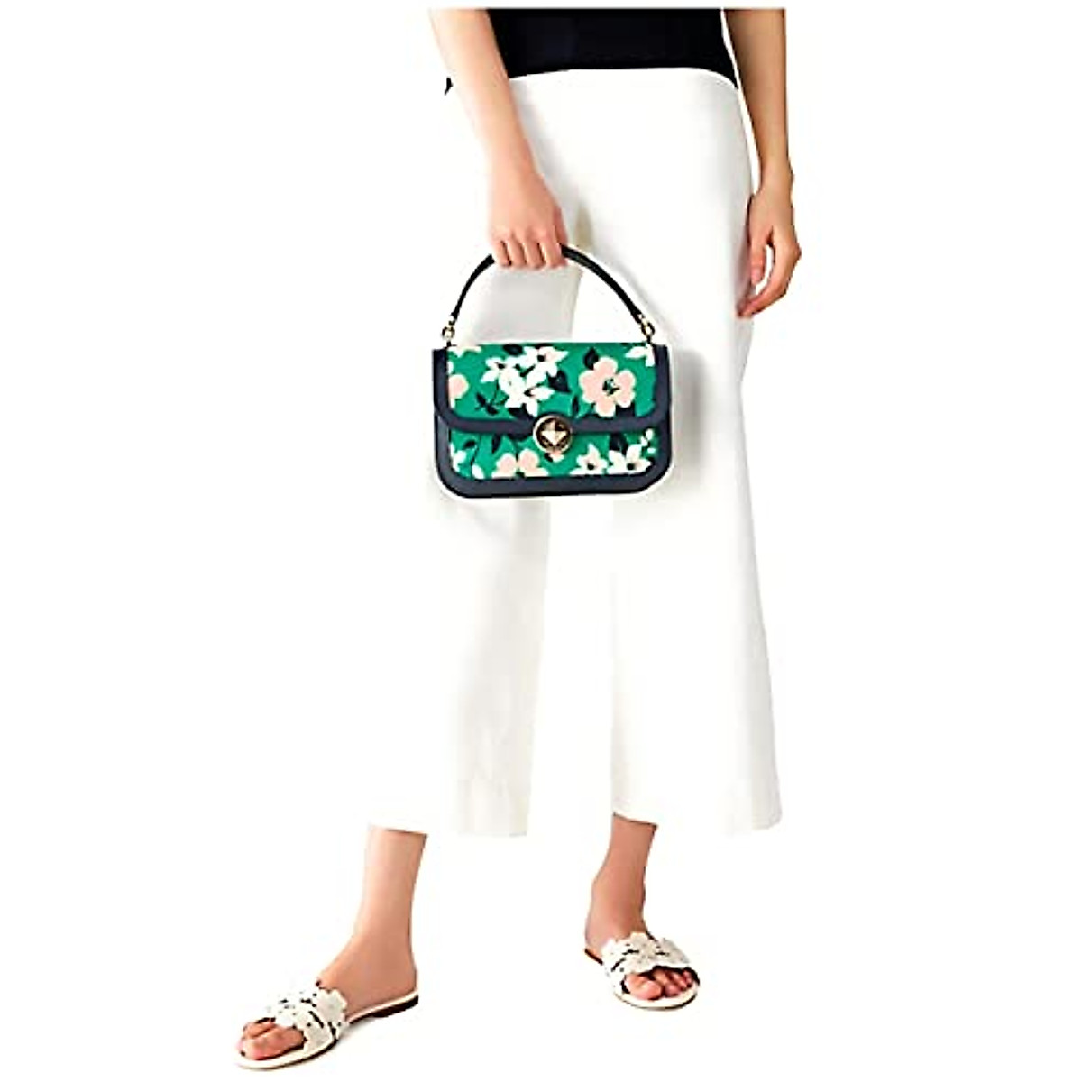 Kate Spade Lily Blooms Printed Canvas Flap Top Handle Satchel Crossbody Green