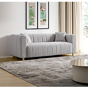 gefayluo 81.89" Teddy Fabric Large Modern Sofa with Gold Metal Legs,3 Seater Upholstered Sofa Love Seats Furniture for Living Room,Bedroom, Apartment