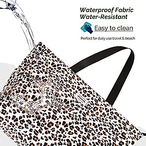 HOMESPON Large Waterproof Beach Bag for Women Sandproof Tote Bag Pool Bag with Zipper and Pockets for Travel Vacation Gym (Leopard Print)