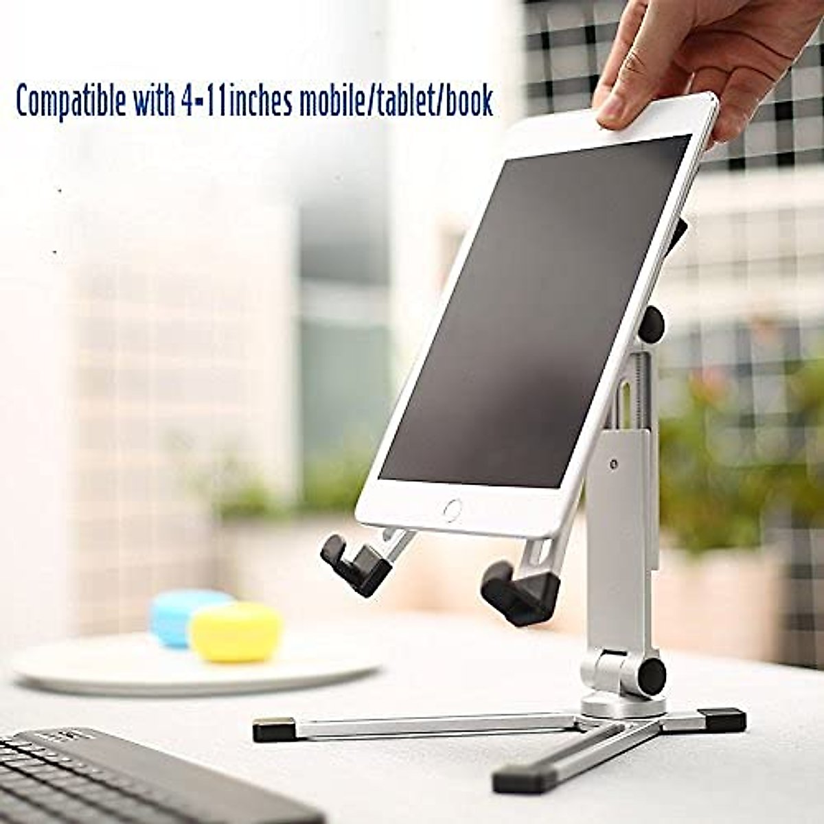 FUZADEL Portable Fold-Up Travel Stand Aluminum, Universal Tablet Stand Holder Foldable Multi-Angle Adjustable Stand for Tablet/Phone/Notebook/Tablet Holder for Surface Notebook Monitor Stand