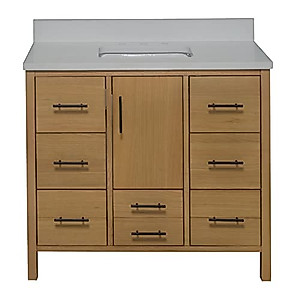 California 42-inch Bathroom Vanity (Matte White/Blonde): Includes Blonde Cabinet with Matte White Countertop and White Ceramic Sink