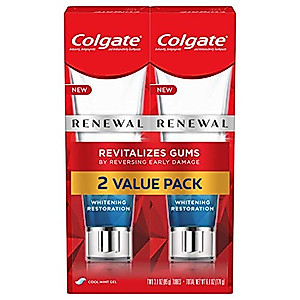Colgate Renewal Gum Protection Whitening Toothpaste Gel, Mint Gel Toothpaste for Gingivitis and Teeth Whitening Restoration, Sugar Free, Enamel Safe, Gluten Free, Vegan, 2 Pack, 3 OZ Tubes