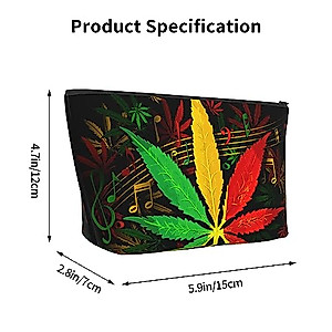 Women's Lightweight Makeup Bag Pouch Compatible with Rasta Flag Weedleaf Leaves Reggae Music, Funny Travel Cosmetic Bag Portable Pencil Bag with Zip for Office College Christmas Gift
