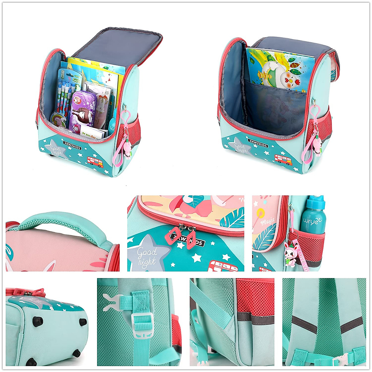 Qckarobe Kids Backpack for Girls Boys, 15 inch Elementary Kindergarten Backpack, Cute Rabbit Toddler Backpack, Lightweight Water-resistant Preschool Nursery Travel Backpack Children Schoolbag