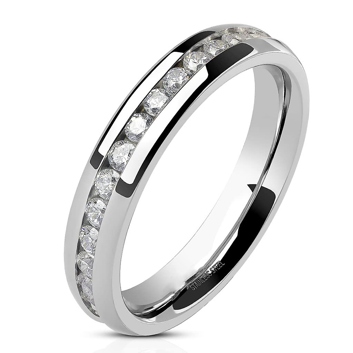 Marimor Jewelry Round Cut Cubic Zirconia Stainless Steel Eternity Wedding Ring Band (4-8mm Wide) Width 6mm Size 06