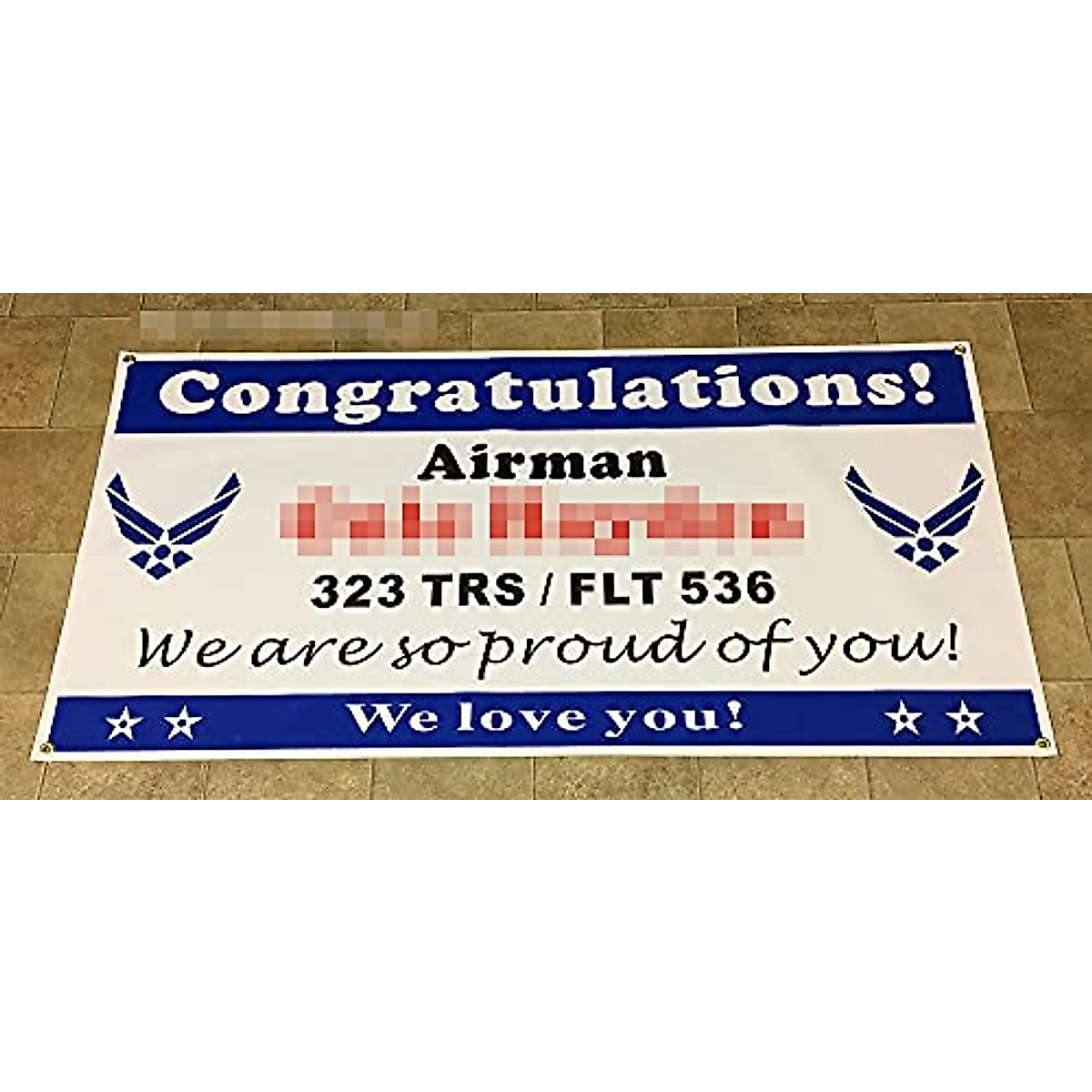 MUFGA Alice Graphics 22" X 44" Custom Personalized Congratulations Airman US Air Force Basic Military Training (BMT) Graduation Banner Sign or Welcome Home Banner (2 USAF Logos)