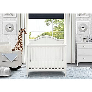 Delta Children Parker Mini Convertible Baby Crib with Mattress and 2 Sheets - Greenguard Gold Certified, Bianca White