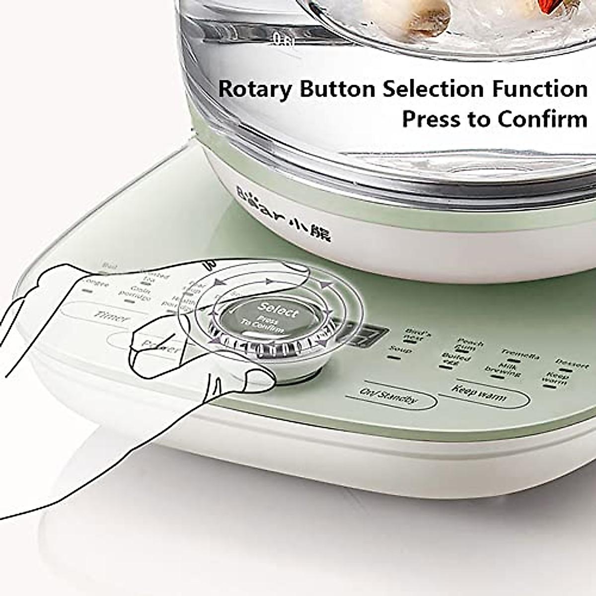 Bear YSH-C18S2 Health Pot, Electric Kettle Tea Maker with Infuser, Glass Kettle & Stew Pot, 16 Menus 1.8L 120V, Green