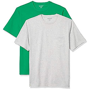 Amazon Essentials Men's Regular-Fit Short-Sleeve Crewneck Pocket T-Shirt, Pack of 2, Bright Green/Light Grey Heather, X-Large