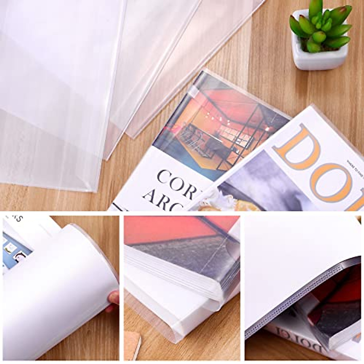 NUOBESTY 5Pcs Book Covers Sheet Protectors Plastic Clear with Adjustable Self- Adhesive Closure 16K Size for Books