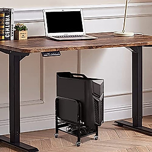 Computer Tower Stand, 360Tronics Adjustable Desktop ATX-Case CPU Holder, 2-Tier PC Rolling Stand Mobile Steel Desktop Case Stand Cart with 4 Locking Wheels for Office Home, Black