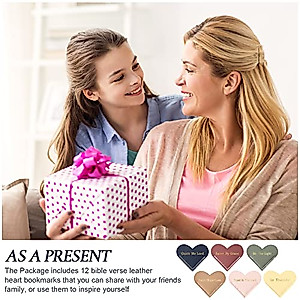 12 Pieces Bible Verse Leather Heart Bookmark Cute Heart Page Corner Bookmarks for Book Lovers Leather Bookmarks Reading Accessories for Office School Home Women Men Bookworm Present Supplies, 6 Styles