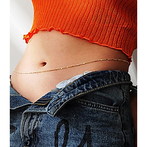 Honsny 2PCS 25-43Inch 18K Gold Plated Waist Chain Minimalist Pearl Belly Body Chain Gold Layered Sexy Bikini Body Chains Waist Jewelry for Women