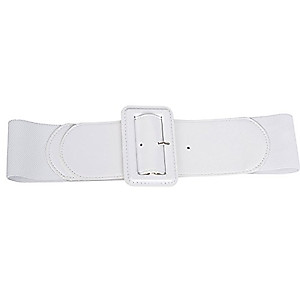 GRACE KARIN Ladies High Stretchy Waist Wide Patent Fashion Plain Leather Belt White XL