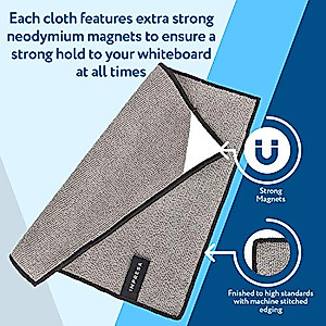 4 Pack Magnetic Cleaning Cloth Dry Erasers For White Boards - Extra Strong Magnet - Compatible with all Whiteboards - Ideal For Classroom, Home and Office Use - Reusable and Washable - 10'' X 10''