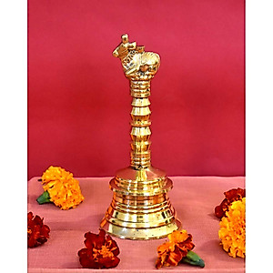 Wonderlist Handicrafts Brass Pooja Bell with Gods Sitting On Top (Nandi), 5 INCH, SE-45T