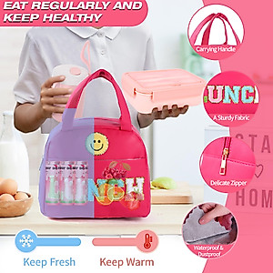 77 Pieces Bento Box Lunch Box Kit Large Pink Insulated Lunch Bag 3 Layer Stackable Leakproof Lunch Box Containers with Cup,Lunch Bag,Spoon,Fork,60 Pieces Lunch Box Notes for Girl Women (Rose Red)