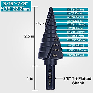 OXMUL Step Drill Bits for Metal, 3/16 to 7/8, Cobalt Bit, Heavy Duty for Stainless Steel,Metal, Aluminum, Copper, 12-Steps. #201