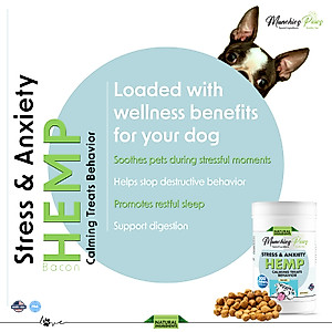 Munchies Paws Dog Treats Stress Relief Made in USA Stress and Anxiety Organic Hemp 300 Count (Bacon)