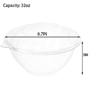 Cedilis 50 Pack 32oz Plastic Salad Bowls with Lid for Salad Meal Prep, Perfect for Picnics or as a To-Go Serving Bowl, Clear Disposable Containers