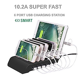 USB Charging Station Dock - 7-Port - Fast Charge Docking Station for Multiple Devices - Multi Device Charger Organizer - Compatible with Apple iPad iPhone and Android Cell Phone and Tablet