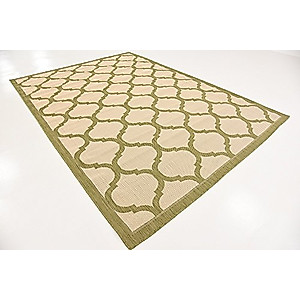 Unique Loom Outdoor Trellis Collection Area Rug - Moroccan (7' 1" x 10' Rectangle, Beige and Olive/ Beige)