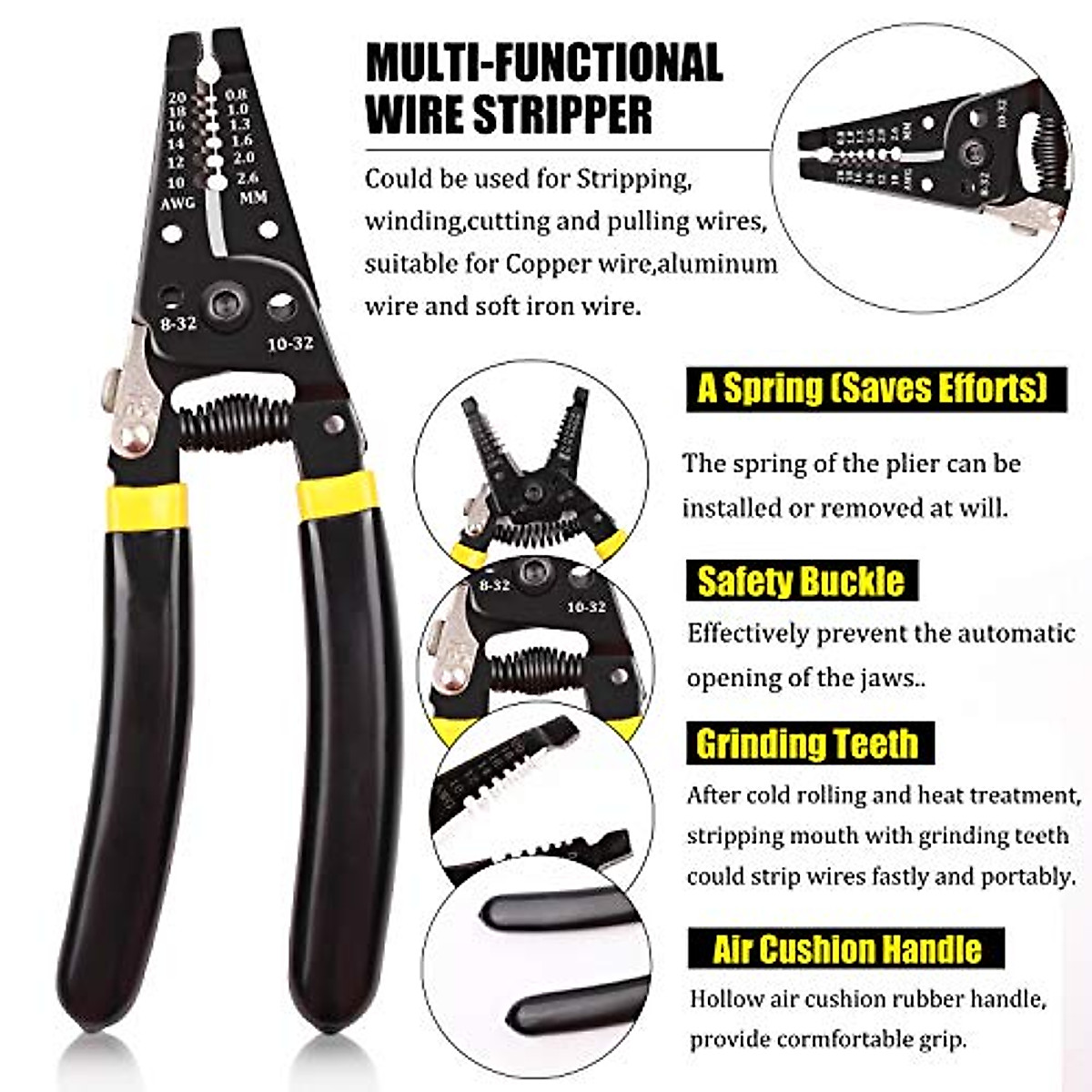 Solar PV Crimping Tool for MC3 Cable Connector, with 5 Pairs Male Female Solar Connector + 2pcs Spanners Wrench + 1pc Wire Stripper and Cutter + 1pc Wire Crimper for 2.5/4/6mm² Solar PV Wire