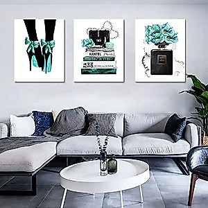 YOWOCAL Fashion Woman Wall Art Canvas Print Poster,8"x12" perfume Handbags High Heels With Flowers Drawing Decor for Living Room Bedroom Girls Dorm Make Up Room(Set of 4,Unframe)