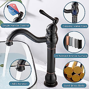Solepearl Vessel Sink Faucet Oil Rubbed Bronze, 360° Swivel Bathroom Sink Faucet with Pop Up Drain, Countertop 7.87" Tall Spout Single Handle Lavatory Vanity Mixer Tap, Single Hole Deck Mount