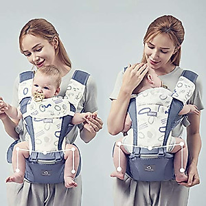 Bebamour Baby Carrier Newborn Front and Back Carry Baby Carrier Newborn to Toddler Baby Hip Carrier with Head Hood & 3 Pieces Teething Pads (Grey)