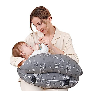 Insugar Nursing Pillow for Breastfeeding, Plus Size Shredded Memory Foam Breastfeeding Pillows for Mom and Baby, More Support with Fence Protection, Adjustable Waist Strap, Removable Cotton Cover