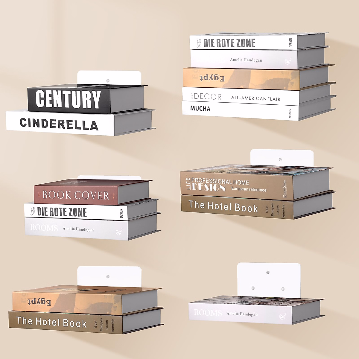 Invisible Floating Bookshelves for Wall, Set of 6 Heavy-Duty Floating Bookshelf Wall Mounted, Large Size Iron Wall Shelves Book Shelf Organizer for Bedroom Living Room Office Wall Decor (White)