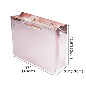 Lyforpyton Extra Large Rose Gold Gift Bags with Tissue Paper and Card 17"x12.6"x5.1" Alligator Pattern Gift Paper Bag for Birthday, Wedding, Anniversaries