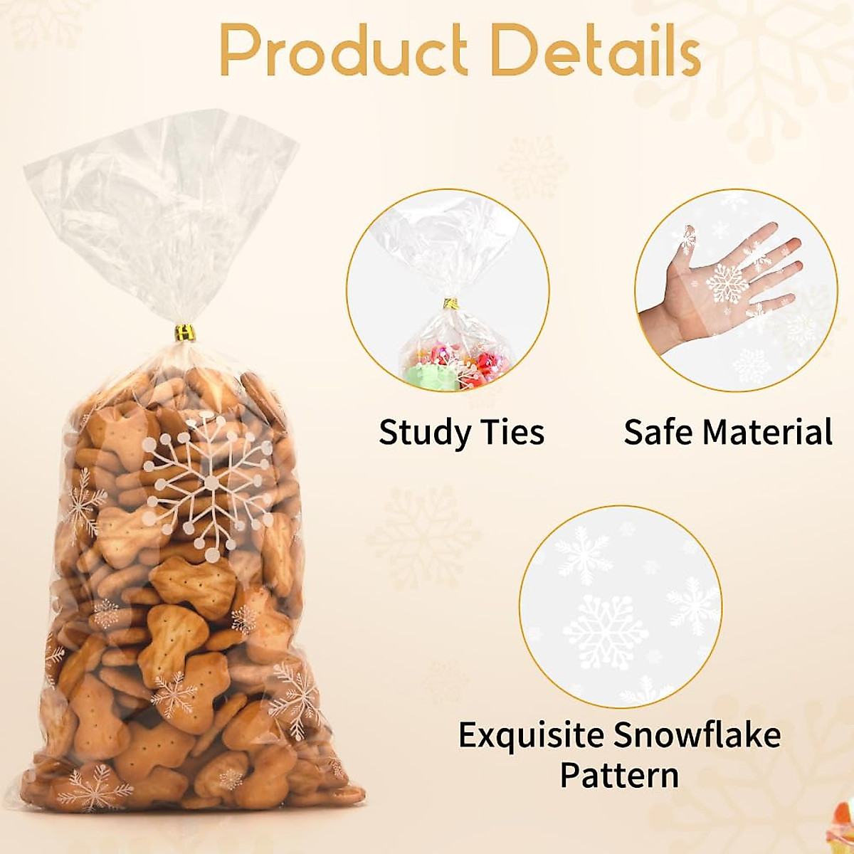 Christmas Treat Bags, Snowflake Christmas Candy Bags, 100PCS Christmas Cellophane Bags, Plastic Christmas Cookie Goodie Bags Xmas Gift Bags with Twist Ties for Christmas Holiday Party Favors Supplies