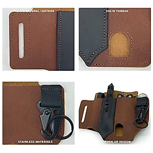 KANGDE Genuine Leather EDC Belt Loop Waist Multitool Sheath, EDC Pocket Organizer Pouch, Handmade 3 Pockets Organizer Sheath for FlashlightsTactical pensTools, Black