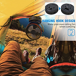 Battery Operated Camping Fan with Light, 5000mah Portable Clip On Fan, Personal Office Desk Fan For Travel Tent, Treadmill, 4 Speed, 35H, Hanging Hook, for Hurricane Emergency