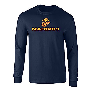 US Marines Two Tone Logo Graphic Long Sleeve Officially Licensed T Shirt Navy Large