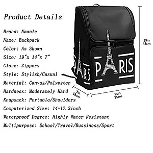 Naanle Stylish Eiffel Tower Paris Black White Casual Man Woman Student Backpack Travel Computer Bag
