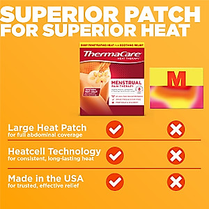 ThermaCare Portable Menstrual Heating Pad, Adhesive Period Therapy Heat Patches for Cramps and Backache Relief, HSA/FSA Eligible & Approved, 6 Count